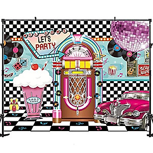 Maijoeyy 7x5ft Back to 50s Backdrop for Birthday Rock Roll Party 1950s Soda Shop Photo Backdrops 50's 60's Sock Hop Party Decorations Retro Diner Time Rock Roll Classic Car Party Decoration Banner