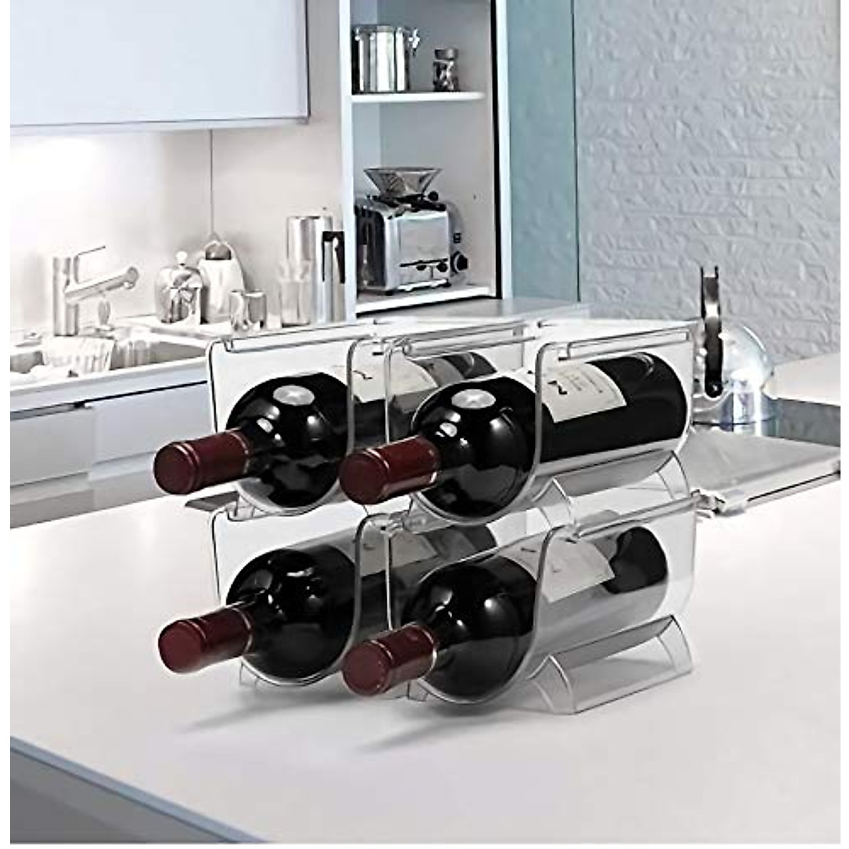 Modular Plastic Free-Standing Water Bottle and Wine Rack Storage Organizer for Kitchen Countertops, Pantry, Refrigerator ,Ideal Storage for Wine, Soda, Pop and Beer - Stackable, 2 Pack - Clear