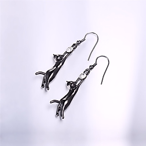 U7 Cute Cat Ear Pendant Black Kitten Dangle Drop Earrings with Rhinestones