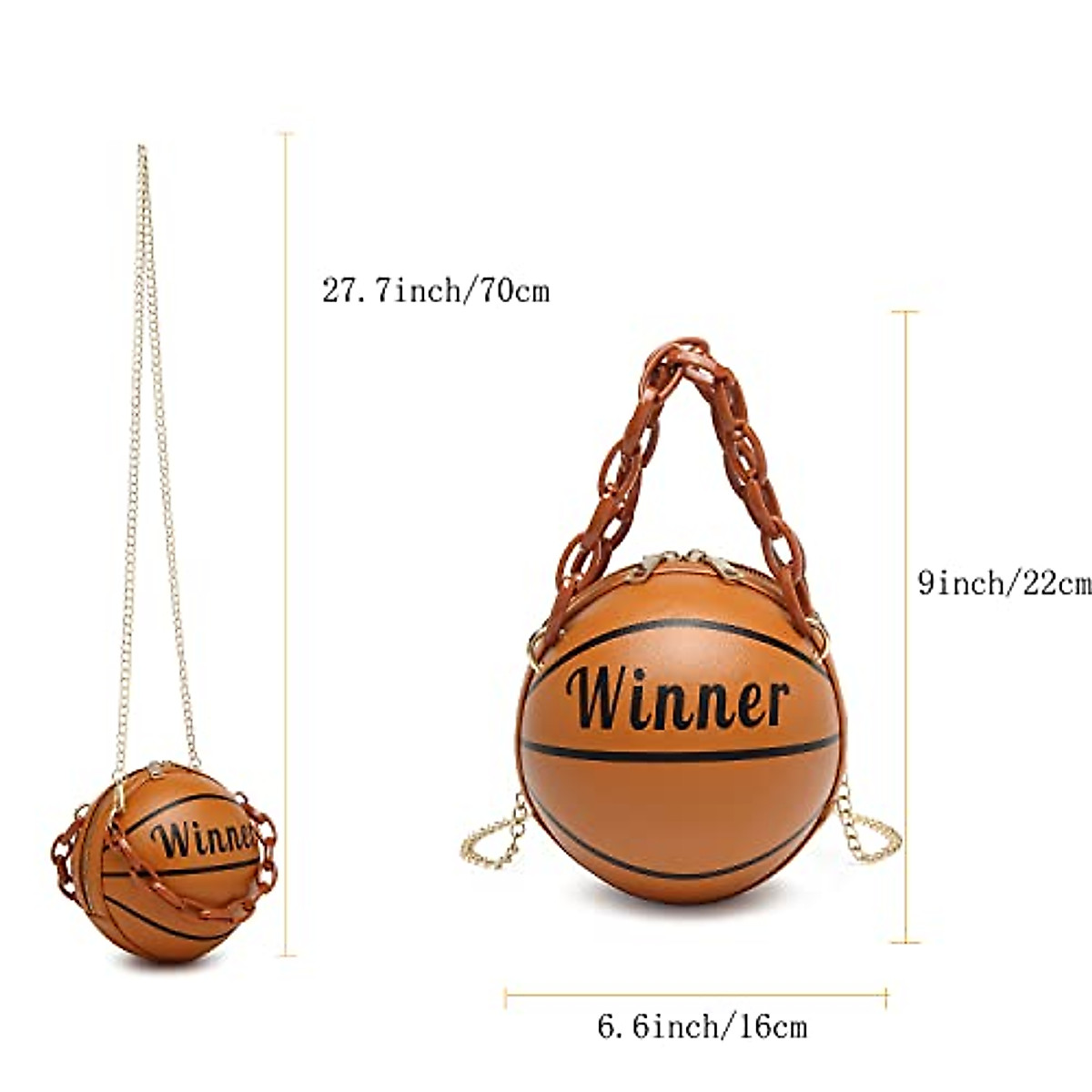 Obovoid Women's basketball bag Basketball-Shaped Crossbody Bag Handbag Girl Mini One-Shoulder PU Leather Round Handbag (Yellowish brown)