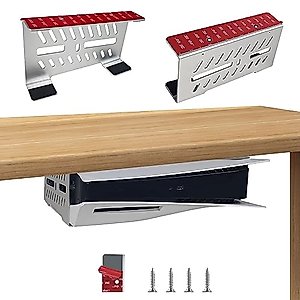 Under Desk Mount for PS5 No Drill, Chanvoo Aluminum Under Desk Mount Holder for Playstation 5 Disc & Digital Edition with Adhesive (Silver)