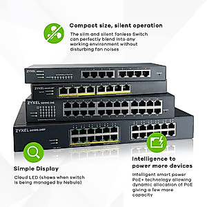 ZYXEL 24 Port Switch Gigabit Ethernet Smart (GS1915-24E) - Managed, Optional Nebula Cloud, Desktop or Wall Mount, Limited Lifetime Protection