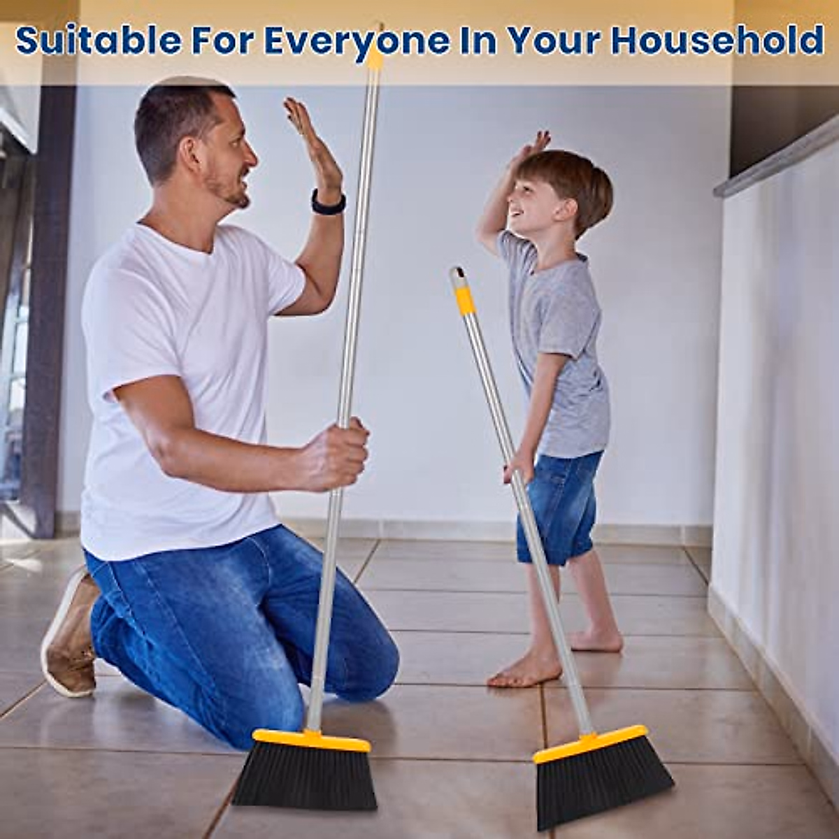 TrueYee Broom and Dustpan Set for Home, 52" Stand Up Dust Pans with Long Handle, Extendable Broom with Dustpan Combo Set, Indoor Broom Long Handle Dust Pan for Lobby Office Kitchen