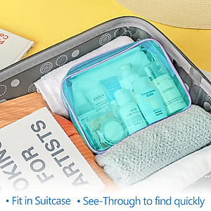 PACKISM Clear Makeup Bags, 3 Pack Tsa Approved Toiletry Bag with Zipper, Water-resistant Clear Cosmetic Bags Fit Travel Essentials, Carry-on Airport Airline Compliant Toiletries Bag, Mint Green