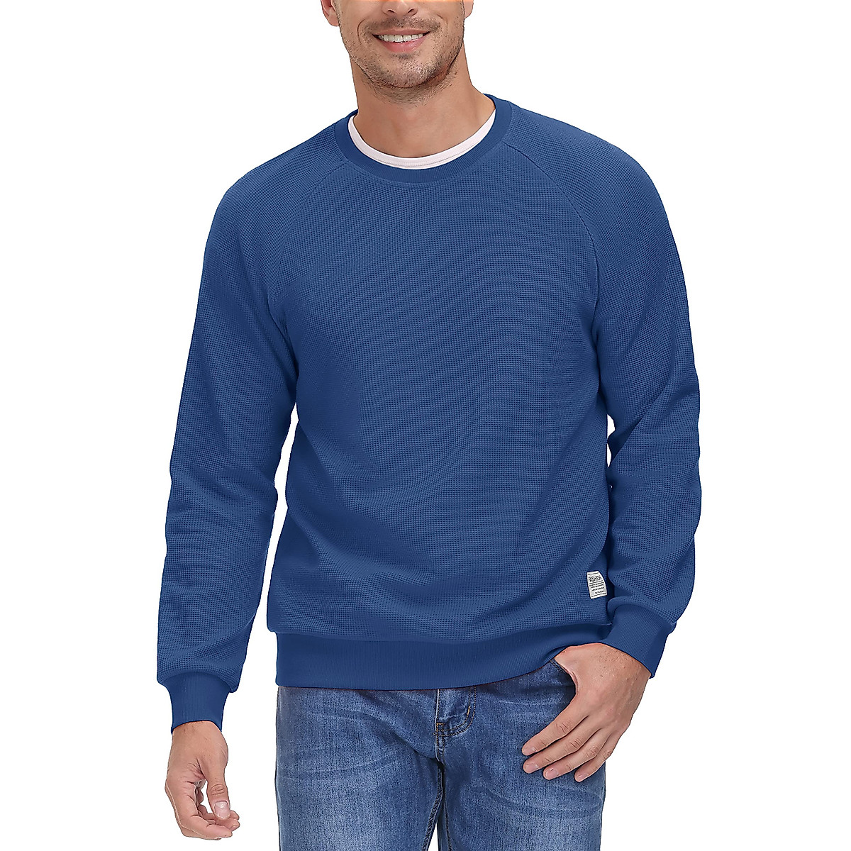 MAGCOMSEN Men's Light Spring Pullover Casual Crewneck Sweatshirts Lightweight Long Sleeve Shirt Blue Grey,L