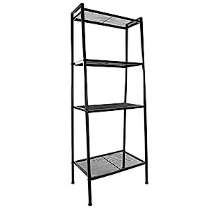 XIAOSENLIN 5-Shelf Modern Bookcase, Freestanding Ladder Bookshelf with Industrial Metal Frame for Living Room Bedroom Home Office (Black-4 Tier)