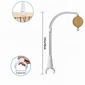 Urvoo 23 inch Baby Crib Mobile Bed Bell Holder Arm Bracket,with Battery-Operated Music Box, The Claw Part can be Adjusted Width-DIY Toy Decoration, Plays 35 Tunes Volume Adjustable (58CM)