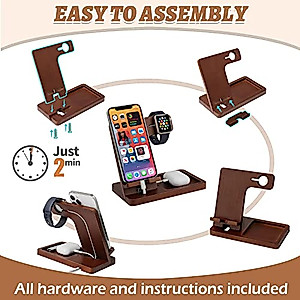 3 in 1 Charging Station, Wood Charger Stand for iPhone, iPad, Apple Watch, AirPods, Wood Phone Docking Station, Phone Charging Station Organizer, Charging Stand, Dad Gifts for Men
