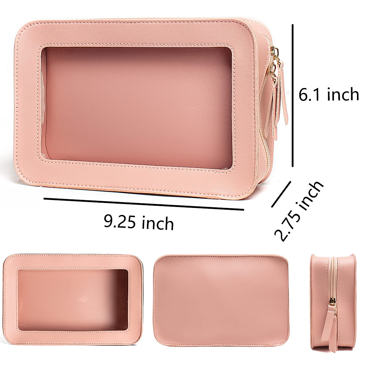 LETGO Clear Makeup Bags, TSA Approved Toiletry Bag with Zipper, Clear Makeup Organizer Fit Carry-on Travel Car Accessories Essentials,Portable Travel Pouch for Women Men (Pink)