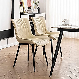 YOUTASTE Dining Chairs Set of 2 Upholstered Mid Century Modern Kitchen Dining Room Chairs Armless Faux Leather Accent Chairs Metal Vanity Lounge Chair with Back for Living Room Bedrooms,Beige