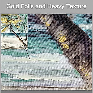 Beach Palm Trees Wall Art: Abstract Coastal Picture Tropical Ocean Scene Artwork Seascape Painting Print on Canvas for Modern Living Room Bathroom Office