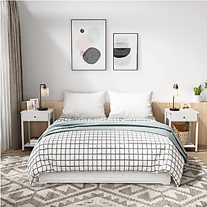 Ecoprsio Nightstand White End Table Side Table with Drawer and Storage Shelf Wood Night Stand Modern Bedside Table for Bedroom, Living Room, Sofa Couch, Hall, Easy Assembly, White