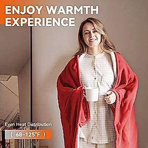 Warm Storm Electric Throw Blanket - 50x60 Inch Soft Red Polar Fleece Sherpa Reversible Heated Blanket with 5 Heat Settings 4 Hours Auto Off, Machine Washable for Couch Home Office