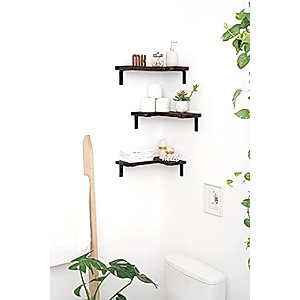 Mkono Rustic Wood Floating Shelves 5 Pieces Wall Mounted Decoractive Shelf and Corner Shelves for Bedroom, Living Room, Bathroom, Kitchen, Hallway, Office