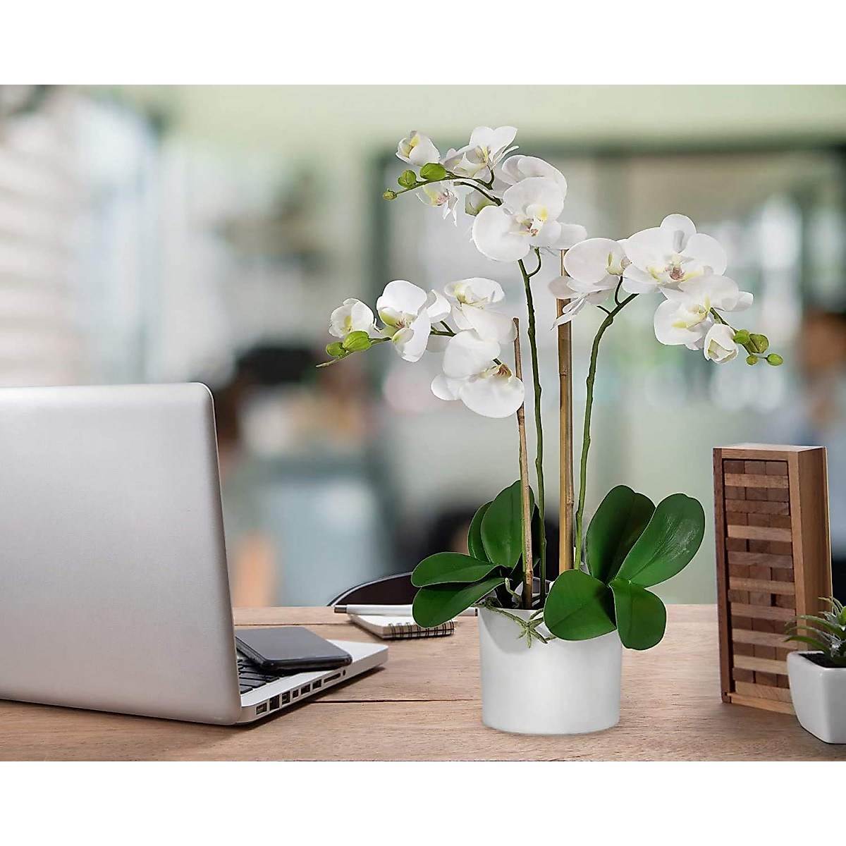 Serene Spaces Living 3 White Realistic Phalaenopsis Orchids in Pot, Artificial Potted Flowers - Beautiful Entryway Vase, Foyer Table Décor, Measures 26" Tall & 5" Diameter