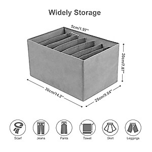 Coorganisers 3 Pack Jeans Wardrobe Clothes Organizer, Washable Clothes Organizer for Folded Clothes, Non-Woven Fabric Drawer Organizers for Clothing, 7 Grids Compartment Storage Box Clothing（Gray）