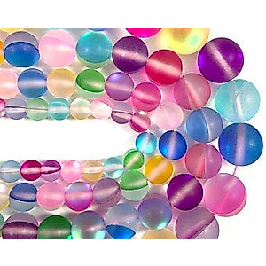 Beadalgo - Frosted Aura Crystal Mermaid Glass Beads 6mm, 8mm, 10mm, 12mm - 15 inch Strand (Rainbow, 10 mm)