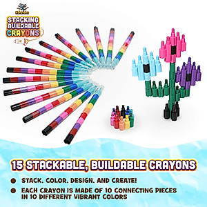 Ratatoys Stacking Crayons, 15 pc Set, Buildable and Stackable for Drawing, Coloring, or Arts and Crafts, Large Preschool Friendly Connect Pieces, Party Favor and Classroom Fun