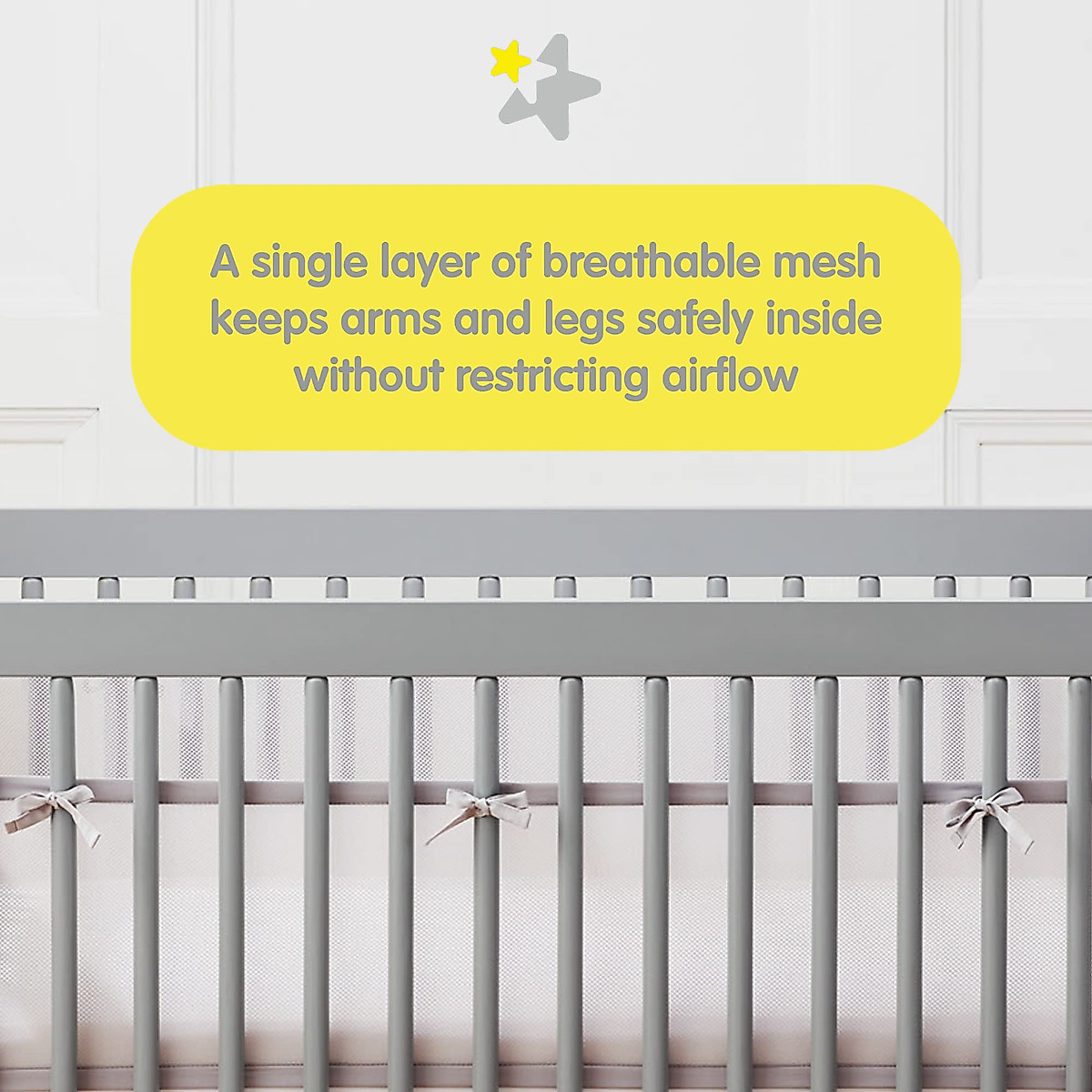 BreathableBaby Breathable Mesh Liner for Full-Size Cribs, Deluxe 4mm Mesh, White Ruffle (Size 4FS Covers 3 or 4 Sides)