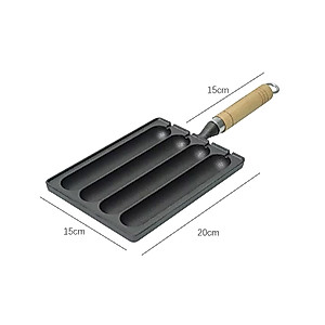 Gralara Sausage Grilling Pan Corn Dog Grill Pan Non Coating Cast Iron 4 Grid Hot Dog Presser Maker Hot Dog Grill Pan for All Stovetop Breakfast, Rectangle