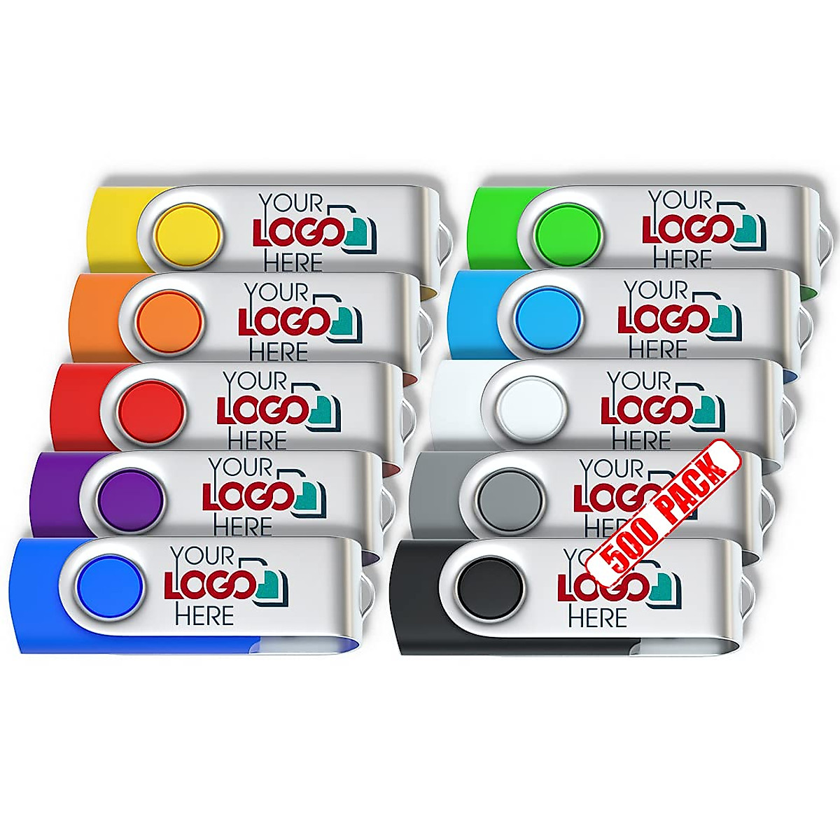 Possibox Custom Swivel USB Flash Drive 8GB Promotional Product Personalized with Your Logo - Bulk USB 2.0 - Customizable 500 Pack