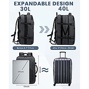 LOVEVOOK Travel Backpack, 30-40L Expandable Extra Large Backpack with Lock, Carry on Backpack 17 Inch with USB Port, Anti-Theft Water Resistant Business Backpack for Men Women, Dark Grey