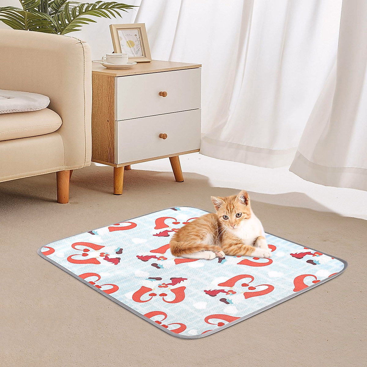 Washable Dog Cooling Mat Plaid Gnome Summer Cats Sleeping Mat Square Stripeson Blue Dog Bed Mats 23.6 * 38.6inch Pet Ice Silk Sleep Kennel Pad Animal Sleep Bed for Home Outdoor Travel