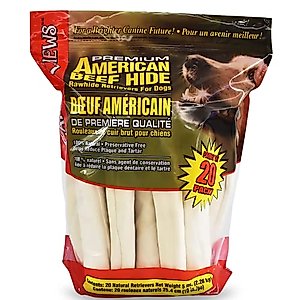Canine Chews 10-11" Dog Rawhide Retriever Rolls - Dog Rawhide Chews (20 Pack) - 100% USA-Sourced Natural Beef Raw Hide Dog Bones for Large Dogs - Healthy Single-Ingredient Rawhide Bones Treat
