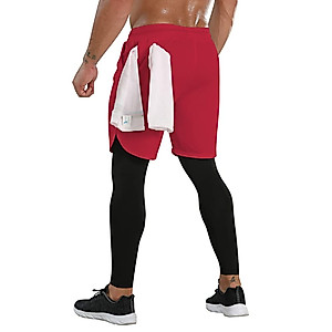 Hotfiary Men's Running Pants with Pockets, 2 in 1 Compression Pants with Shorts Quick Dry Athletic Tights for Gym Workout