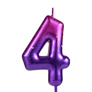 LUTER 2.36 Inches Purple and Blue Number Candle, Numeral Birthday Candles Galaxy Gradient Candles Wax Cake Toppers Decorations for Mermaid Themed Party Birthday Wedding Anniversary (4)