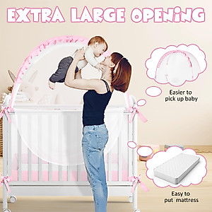 YAVIL Baby Crib Tent Net to Keep Baby from Climbing Out, Baby Safety Tent Toddler Canopy Netting Falls and Mosquito Bites with Breathable Mesh & Pack N Play Tent (Pink,Twin Size)