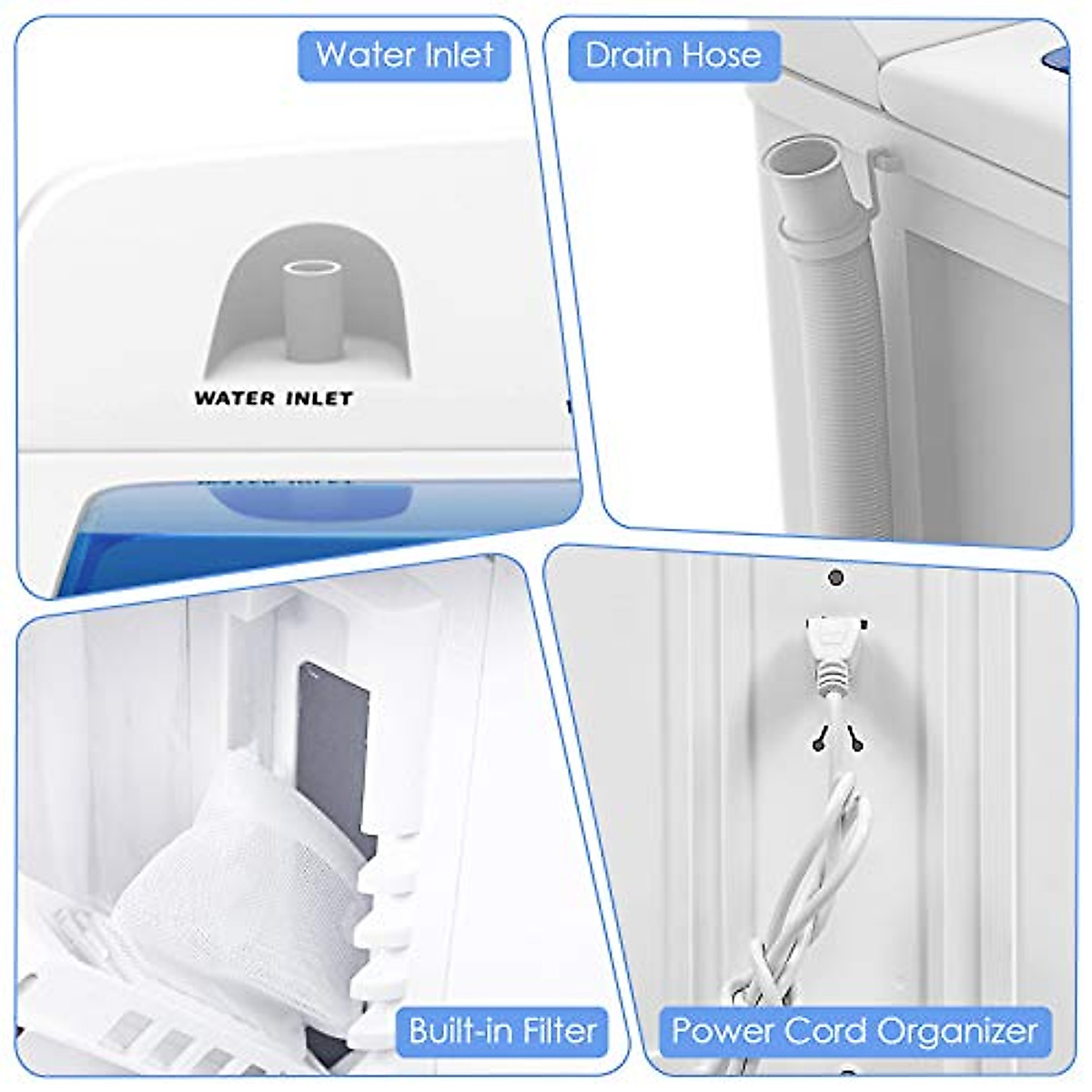 RELAX4LIFE Portable Washing Machine Compact Twin Tub 17.6 lbs with Wash (11 lbs) and Spin (6.6 lbs) Cycle, Time Control and Drain Hose, Mini Laundry Washer for Camping, Apartments, Dorm and RV Washer