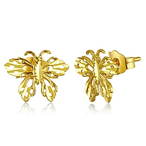 14k REAL Yellow Gold Butterfly Stud Earrings (10 x 8 mm)