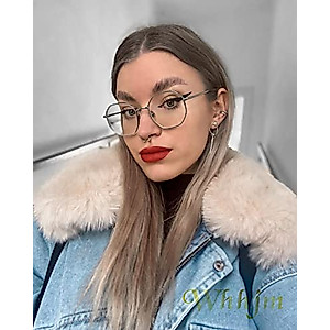 WHHJM Polygon Blue Light Blocking Glasses for Women Men Retro Octagon Square Non-prescription Metal Frame Eyeglasses (Silver Frame)