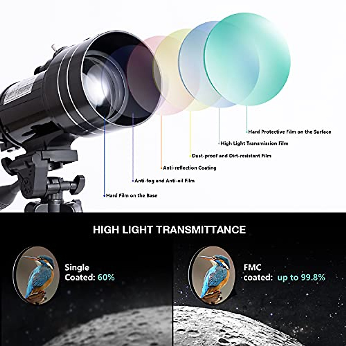 Telescope for Kids Adults Beginners - 70mm Aperture Refractor Telescope for Stargazing with Adjustable Tripod Phone Adapter Wireless Remote Perfect Christmas Astronomy Gifts for Kids, Black