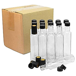 YULEER 15 Pack Hot Sauce Bottles, 8.5 oz Woozy Bottles with Leak Proof Screw Black Cap, Shrink Capsule, Round Glass Bottles for DIY Hot Sauce, BBQ Sauce