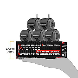 Office Chair Caster Wheels by ATOMDOC, 2" Newly Revolutionary Quadruple Ball Bearing Design,Heavy Duty & Safe Protection for All Floors Including Hardwood, Set of 5