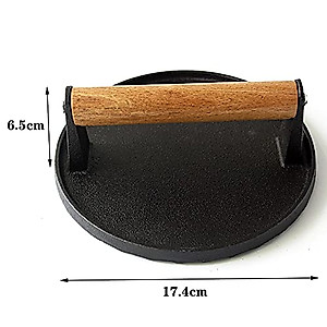 Burger Press Round 7 Inches Heavy Cast Iron Bacon Press with Solid Wood Handle for Kitchen & Commercial Gradee - Pre Seasoned Sandwich & Grill Press - Quesadillas, Hamburgers & Steaks