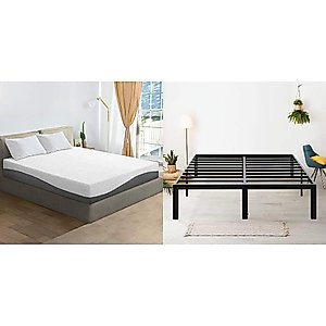 Olee Sleep King Mattress and Steel Slat Bed Frame Bundle | 10 Inch Gel Memory Foam Mattress + 18 Inch Platform Bed Frame