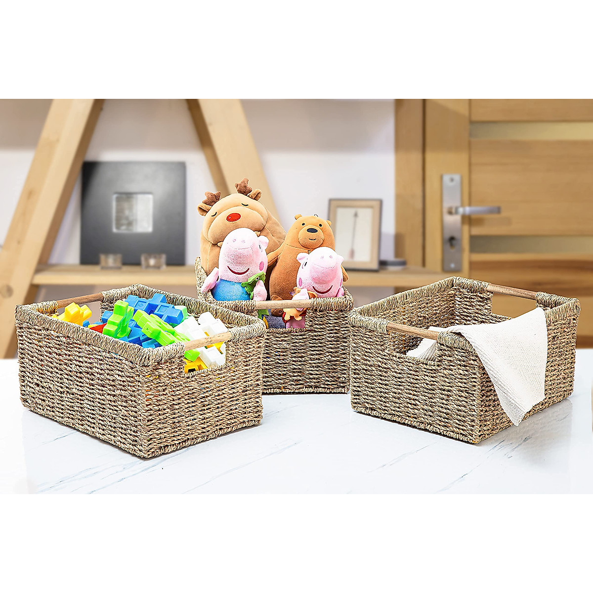 Seagrass And Wicker Hyacinth Basket Storage, Natural Baskets for Organizing, Wicker Baskets for Storage