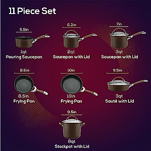 Circulon Symmetry Dishwasher Safe Hard Anodized Nonstick Cookware Pots and Pans Set, 11-Piece, Chocolate