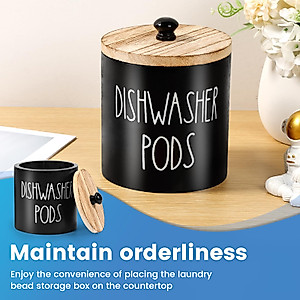 Dishwasher Pod Holder with Lid Stylish Dishwasher Tablet Container Wide Opening Dishwasher Pod Storage Round Shape Dishwasher Pod Canister Dishwasher Pod Organizer for Home Kitchens (Black)