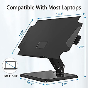 JOY worker Laptop Stand for Desk Adjustable Height, Gas Spring Laptop Holder Riser, Multi-Angle Foldable Aluminum Computer Stand for Laptop, Compatible with Laptops Up to 17 Inch, Black