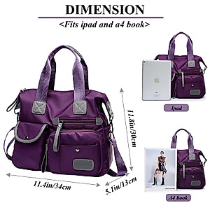 Women Lightweight Nylon Tote Bag Multiple Pockets Top Handle Handbag Ladies Purse Work Totes Travel Crossbody Shoulder Bag (1- Black)