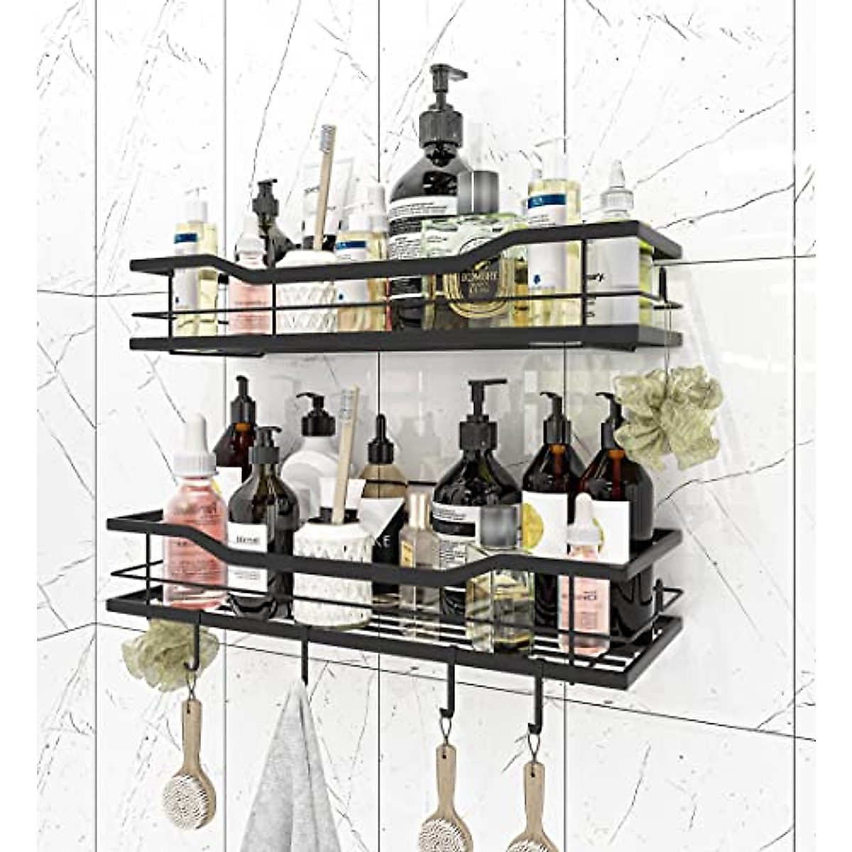 2-pack shower caddy shower shelf, no drilling traceless adhesive bathroom storage organizer shelves for Bathroom Washroom Restroom Toilet Kitchen