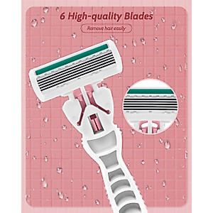 Razors for Women Sensitive Skin with 15 Blade Refills, 6 Blades Women’s razors for Shaving Including 2 Travel Razors for Women with 15 Blade Refills,Green