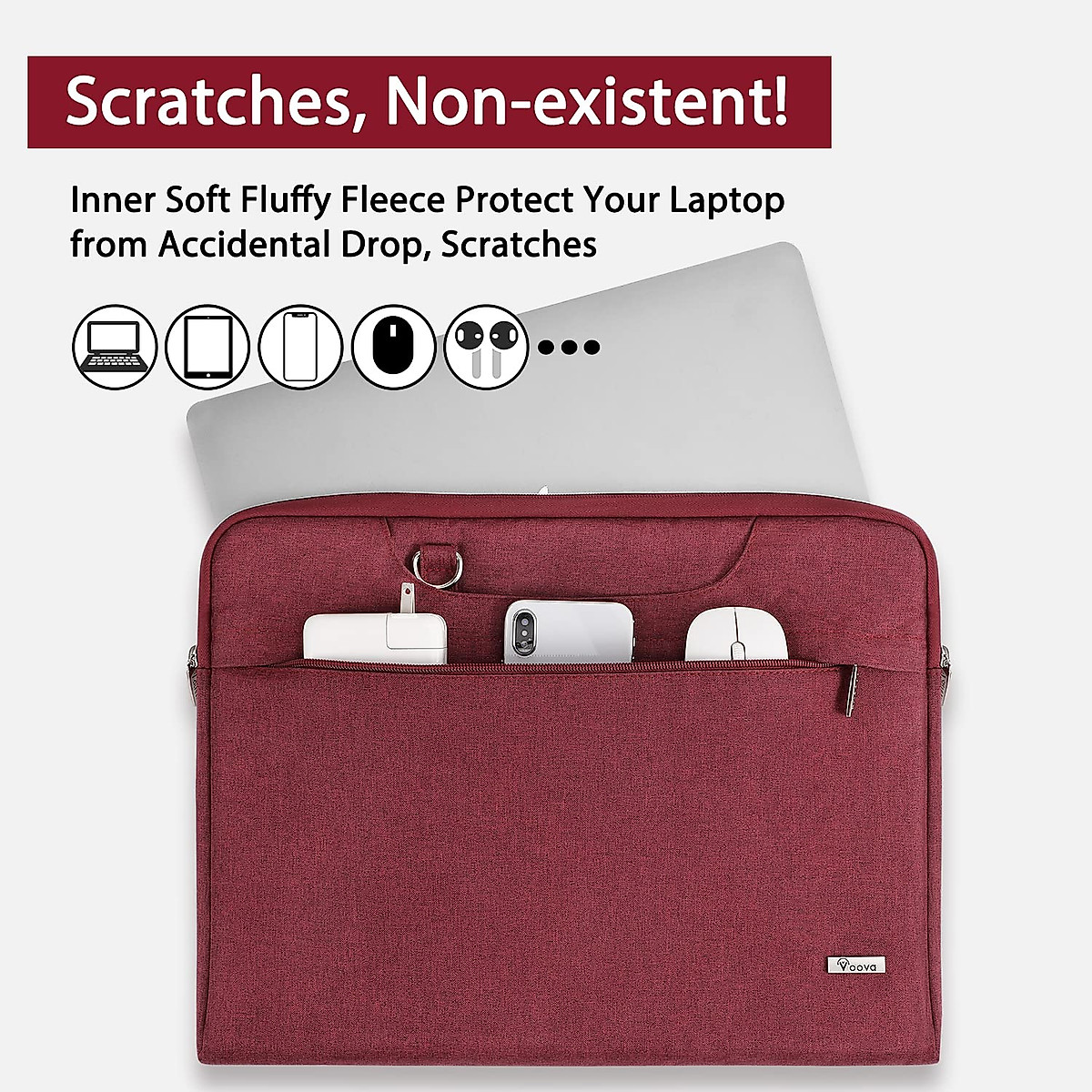 V Voova Laptop Bag Carrying Case 15 15.6 16 inch with Shoulder Strap for Women, Slim Computer Sleeve Compatible for MacBook Pro 15/16, Dell XPS 15, HP Asus Acer Lenovo Notebook, Red