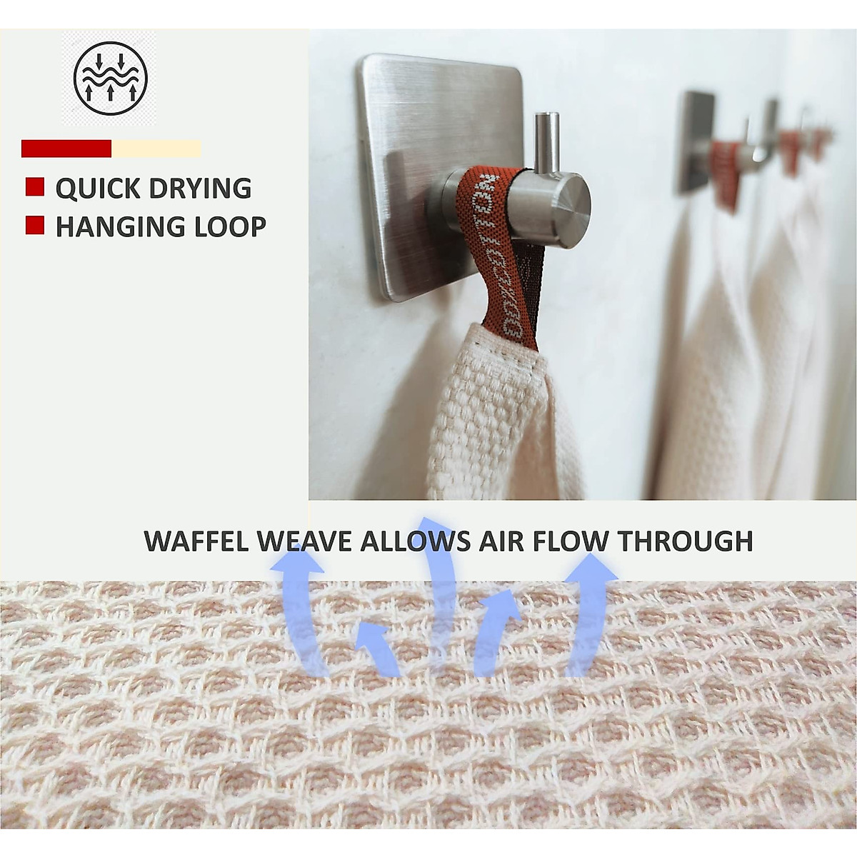 ANEWAY Kitchen Hand Towels 100% Cotton Waffle Weave Dish Towel for Cleaning Drying - Extra Absorbent and Soft - 13 x 28 inch (Beige+Dark Grey+Brown-6 Pack)