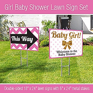 VSE | Baby Girl Double Sided Lawn Sign 18x24 Inch | Baby Shower Kit | 6x24 Inch H-Stakes
