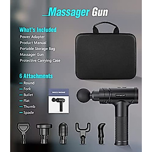 Massage Gun,Quiet Brushless Deep Tissue Percussion Muscle Massager Gun for Back Neck Relieve,Handheld Portable LCD Touch Screen Massage Gun with 30 Variable Speed,6 Massage Heads&Carrying Case (Black)
